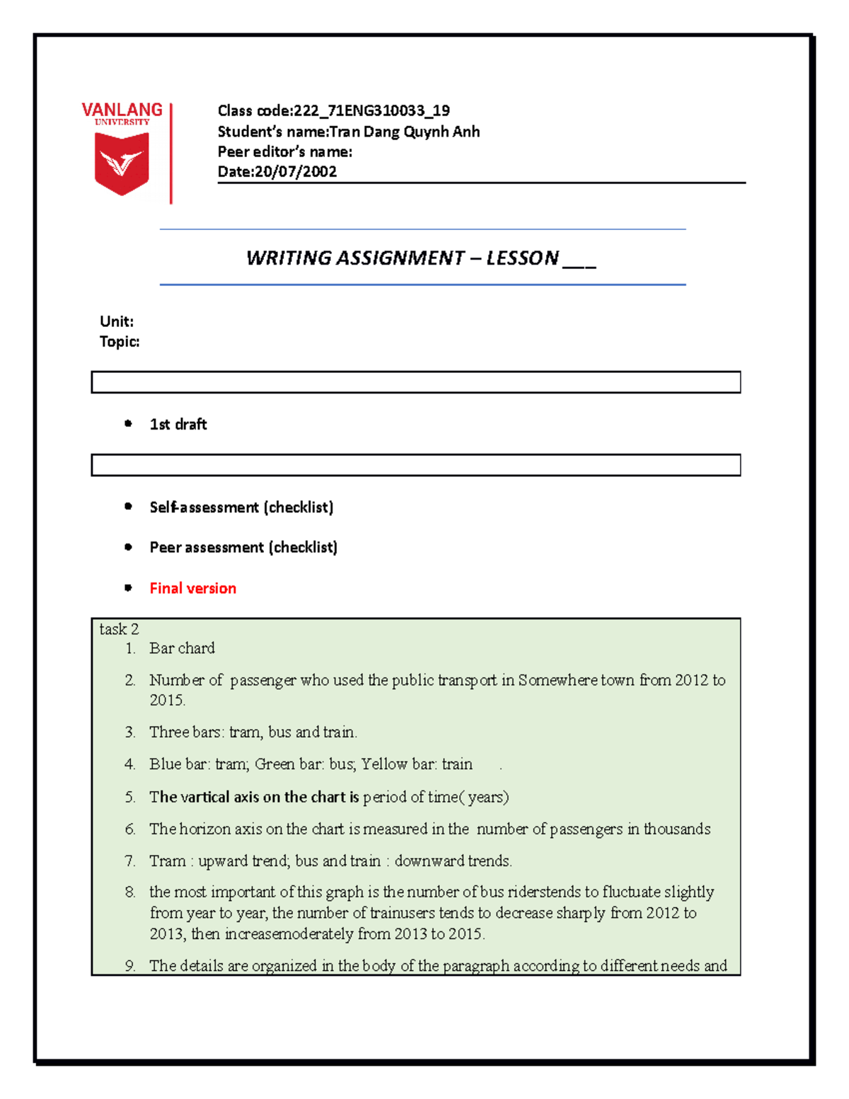 Template Writing assignment - Class code:222_71ENG310033_ Student’s ...