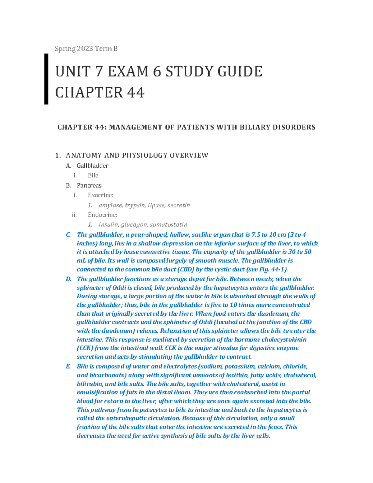 Chapter 44 Study Guide - Spring 2023 Term B UNIT 7 EXAM 6 STUDY GUIDE ...