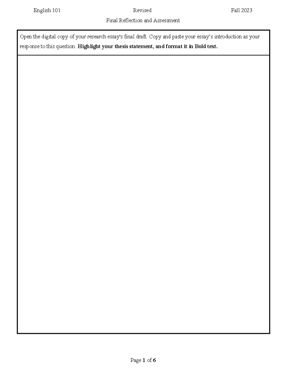 Final Reflection and Assessment Template-Revised - Final Reflection and ...
