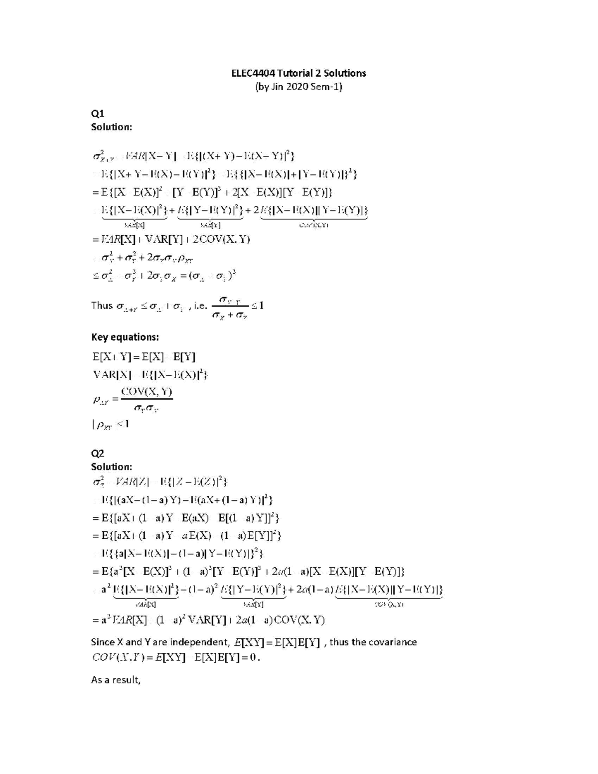 ELEC4404 Tutorial week 2 solutions - Studocu