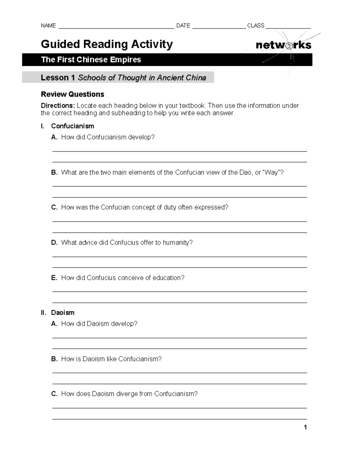 Annotated-Lesson 1 Schools of Thought in Ancient China Guided Reading ...