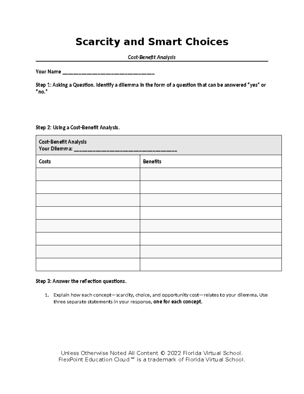 Scarcity and smart choices template - Scarcity and Smart Choices Cost ...