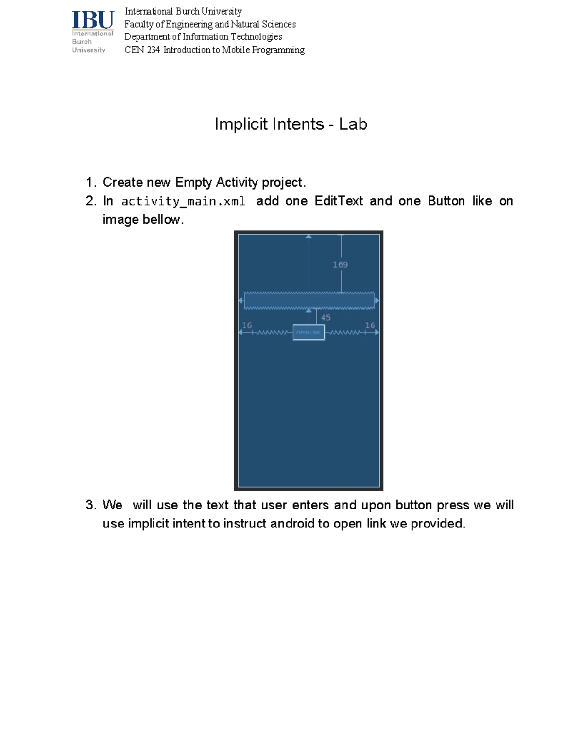 Introduction to Mobile Programming - Implicit Intents Lab - Faculty of Engineering and Natural ...