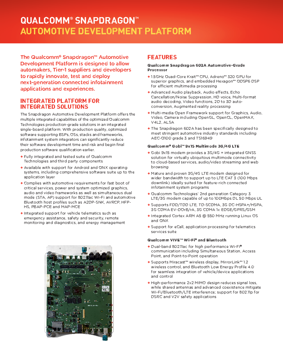 Snapdragonadp specsheet - The Qualcomm® Snapdragon™ Automotive ...