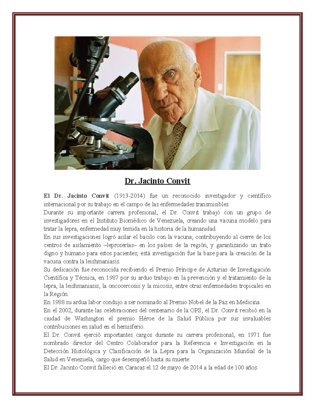 Dr. Jacinto Convit - Dr. Jacinto Convit El Dr. Jacinto Convit (1913 ...