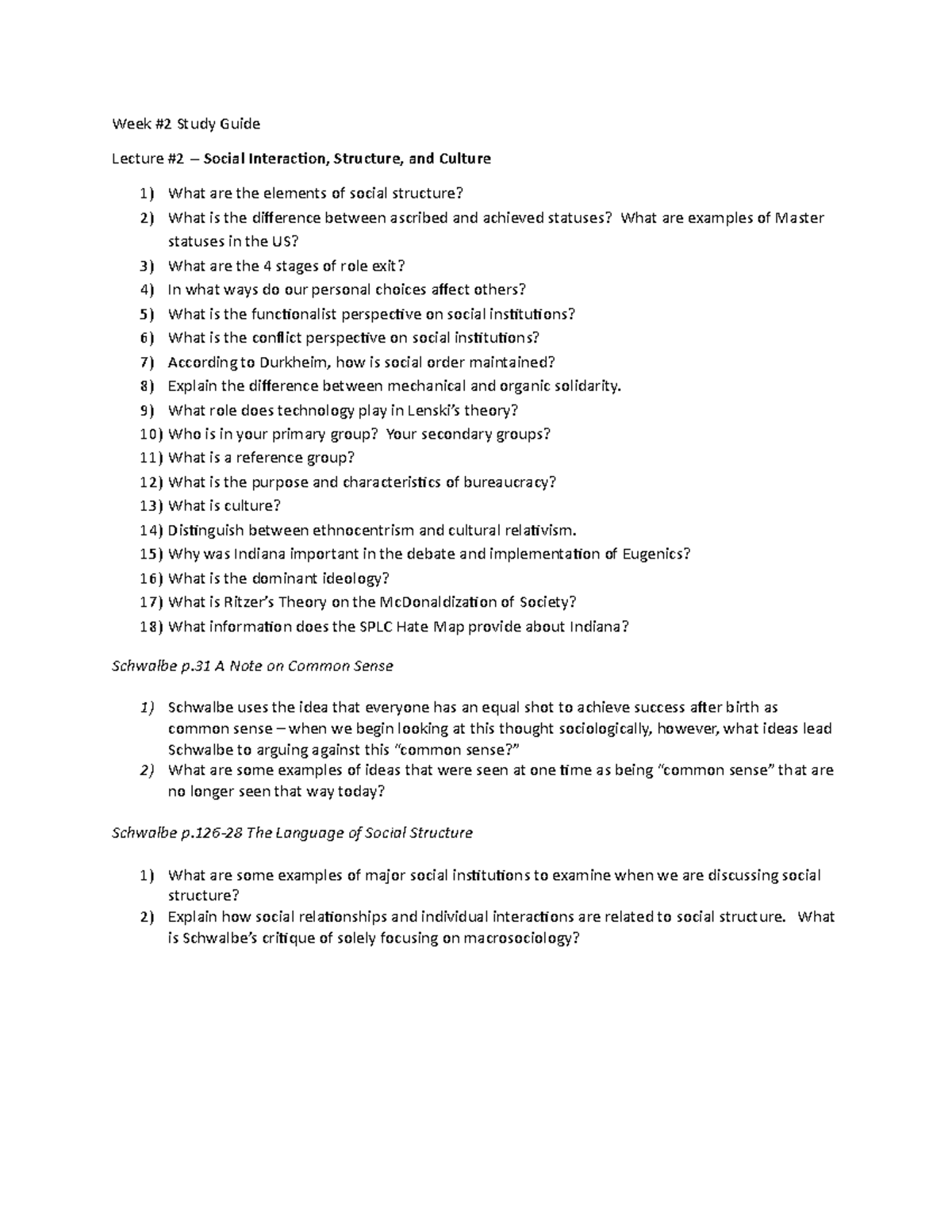 Week #2 - Study guide for quiz - Week #2 Study Guide Lecture #2 ...