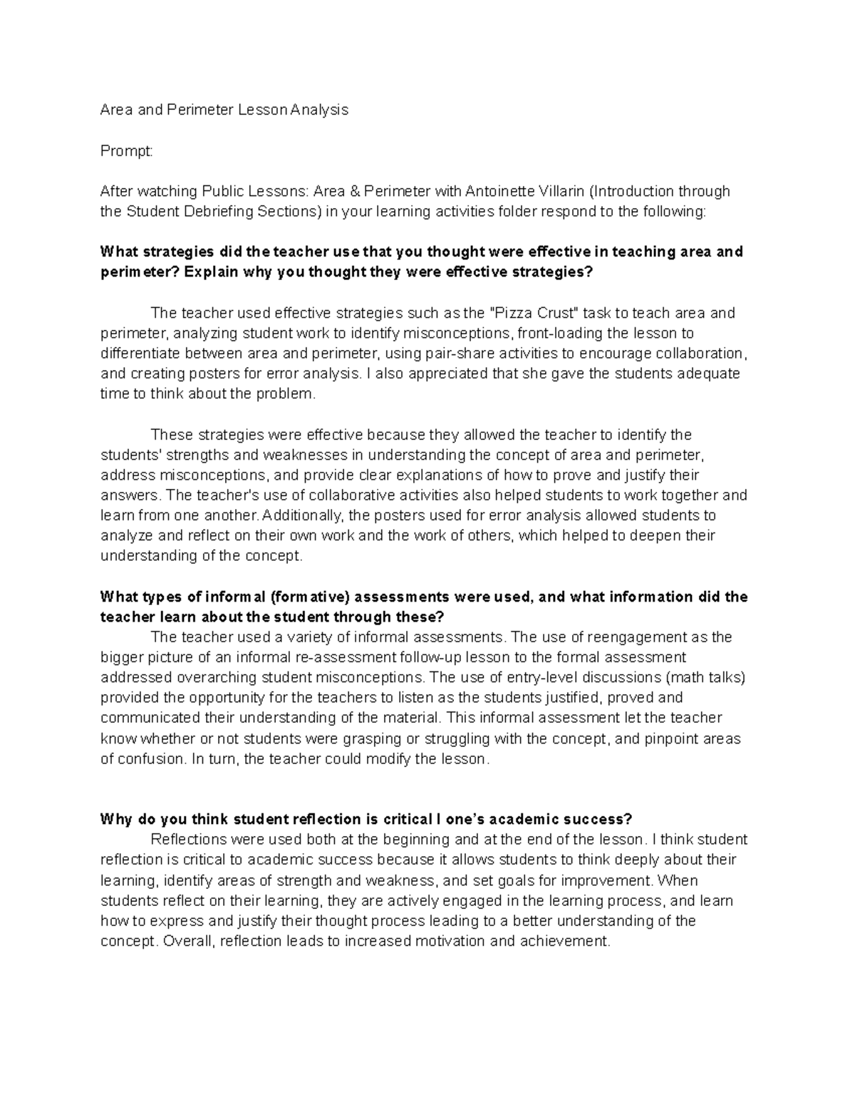 EDMU 524 DBoard #6 - Discussion Board - Area and Perimeter Lesson ...