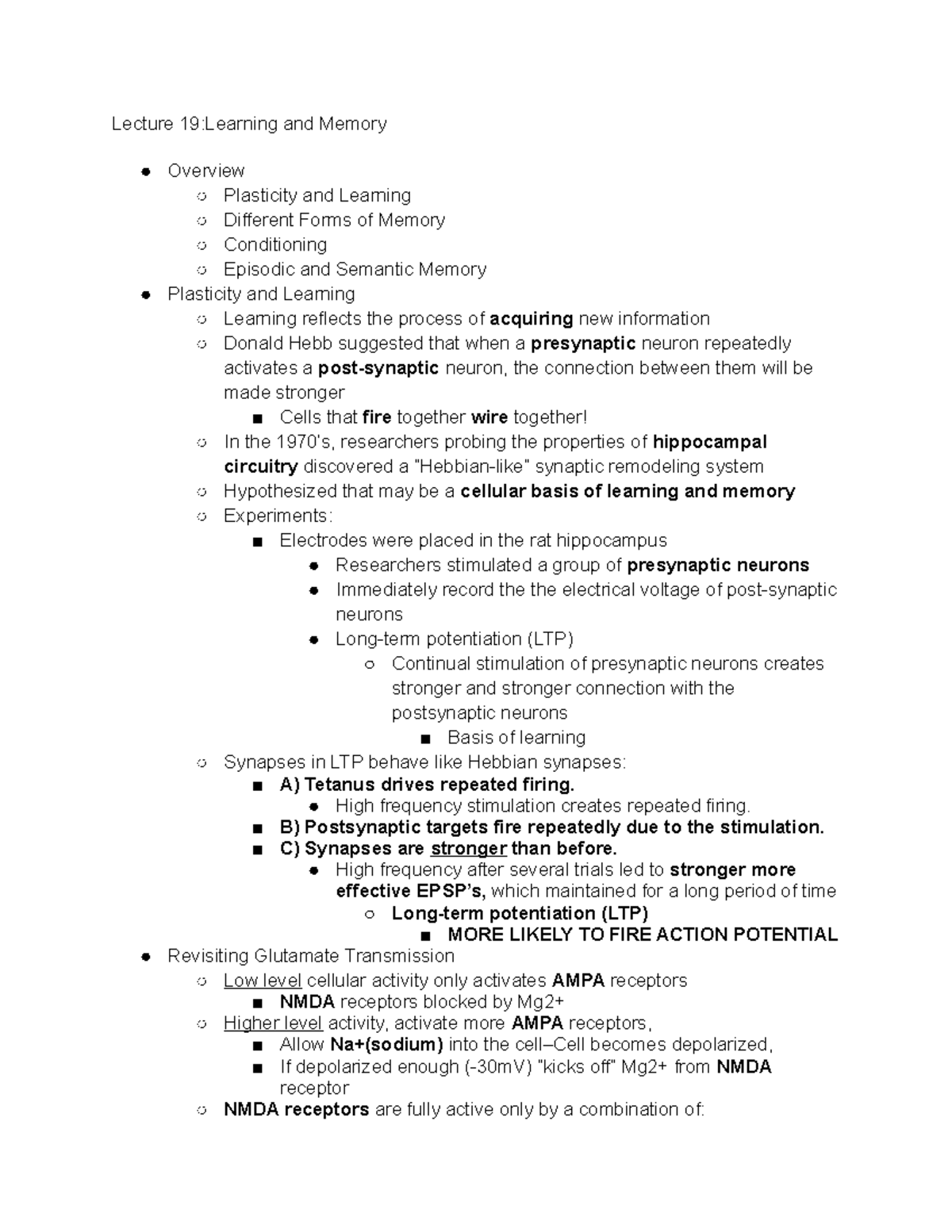 PSY209;Lecture 19 - Brain and Behavior Lecture with Jenna Lee - Lecture 19:Learning and Memory ...