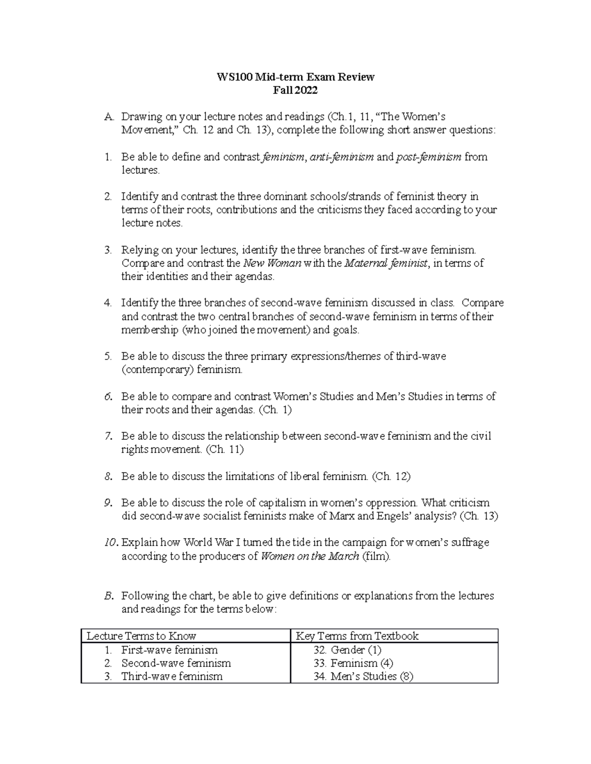 WS100 Midterm Review, Fall 2022 - WS100 Mid-term Exam Review Fall 2022 ...
