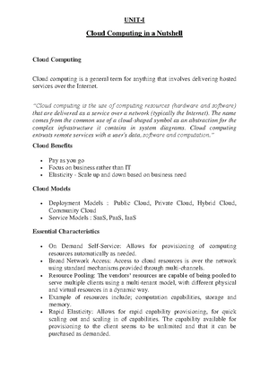 Cloud computing in nutshell - UNIT-I Cloud Computing in a Nutshell ...