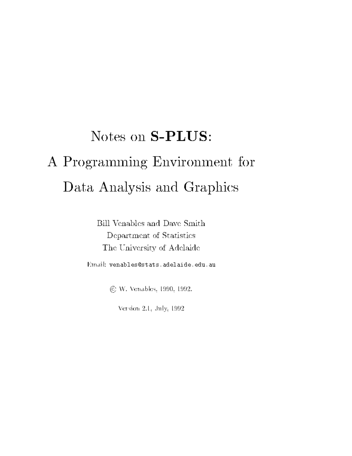 S-tutorial - Assignments - Notes on S-PLUS: A Programming Environment ...