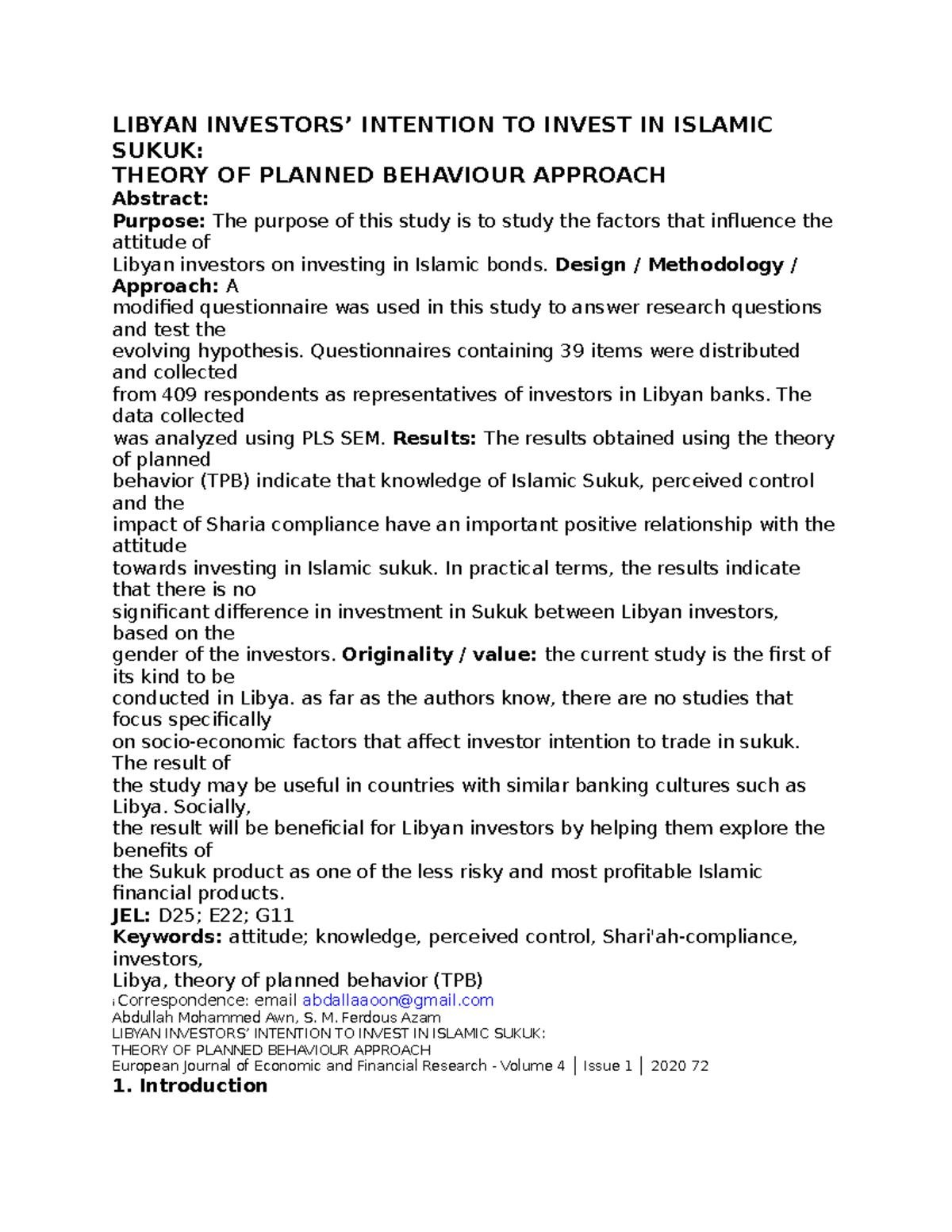 Investors’ Intention - Lecture notes 5-7 - LIBYAN INVESTORS’ INTENTION ...