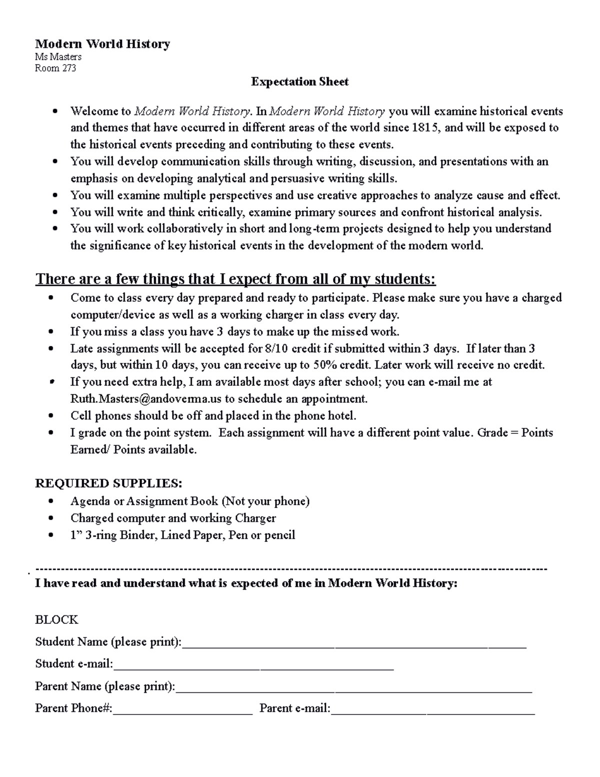 Updated Modern World History Expectaion Sheet - Modern World History Ms ...