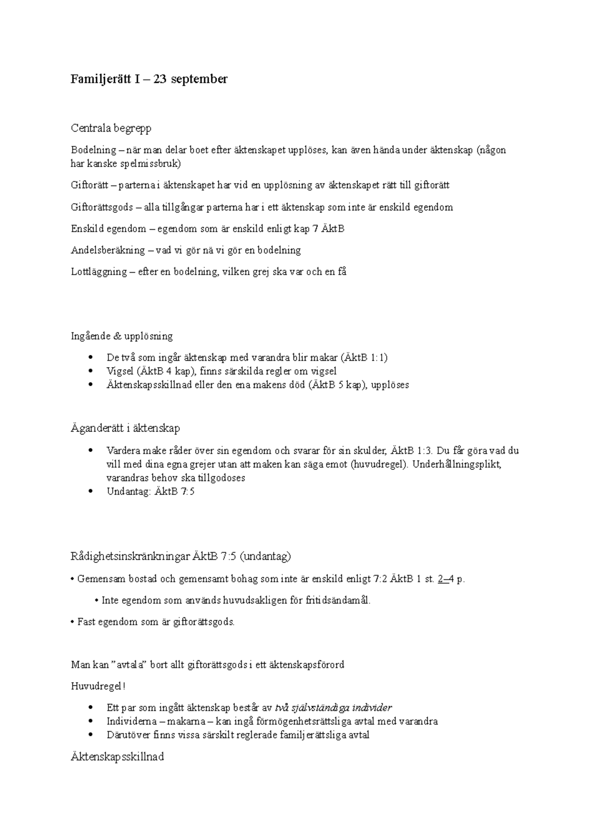 Familjerätt I –Jane Stoll - Familjerätt I – 23 september Centrala ...