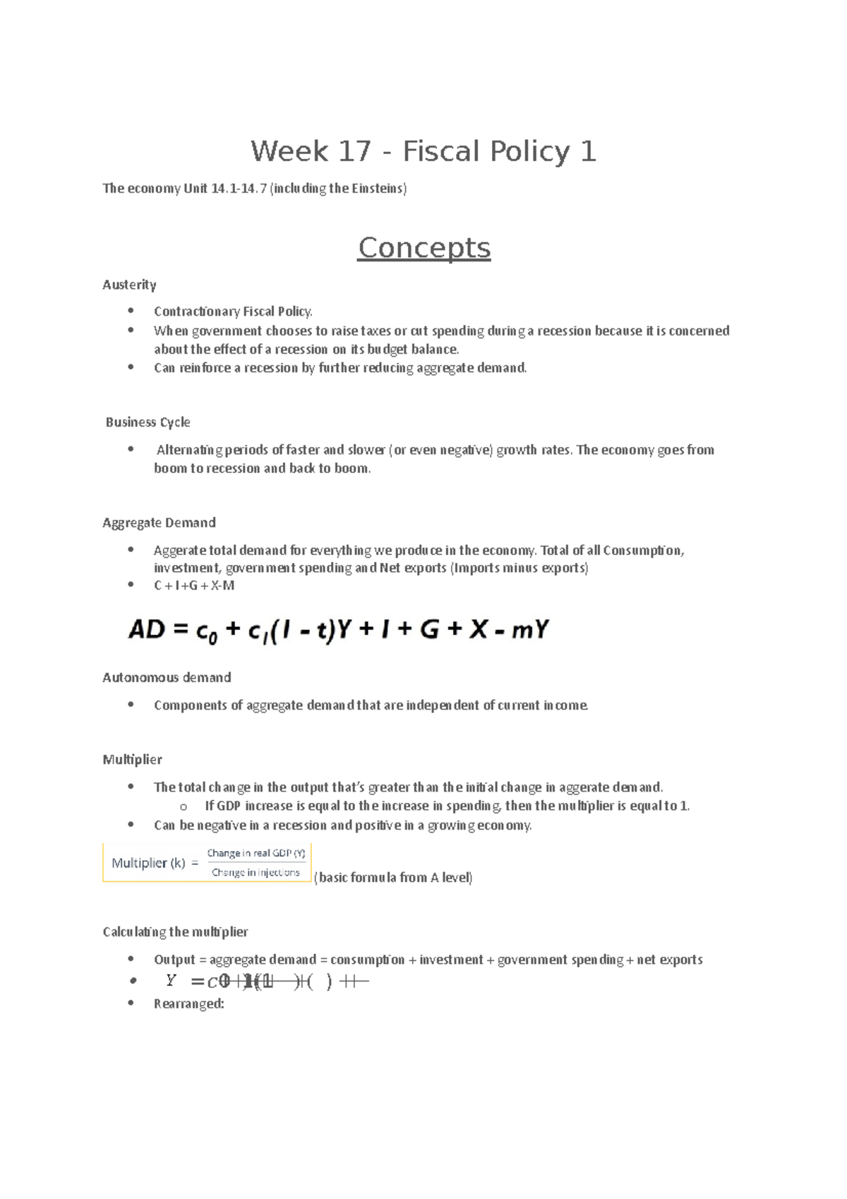 Week 18 and 17 - Fiscal Policy 1 & 2 Core - Week 17 - Fiscal Policy 1 ...