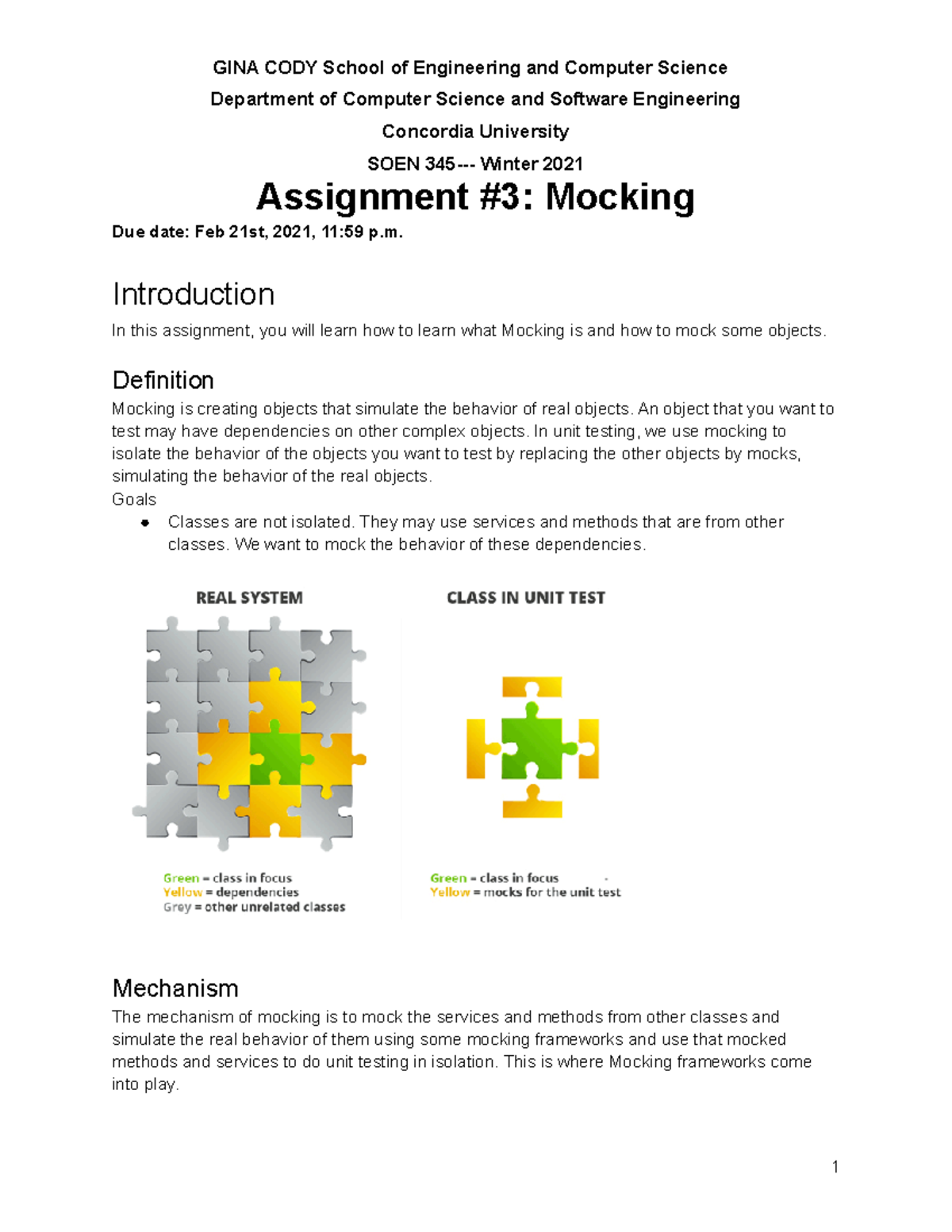 SOEN 345 W2021 Assignment 3 Mocking - Department of Computer Science and Software Engineering ...