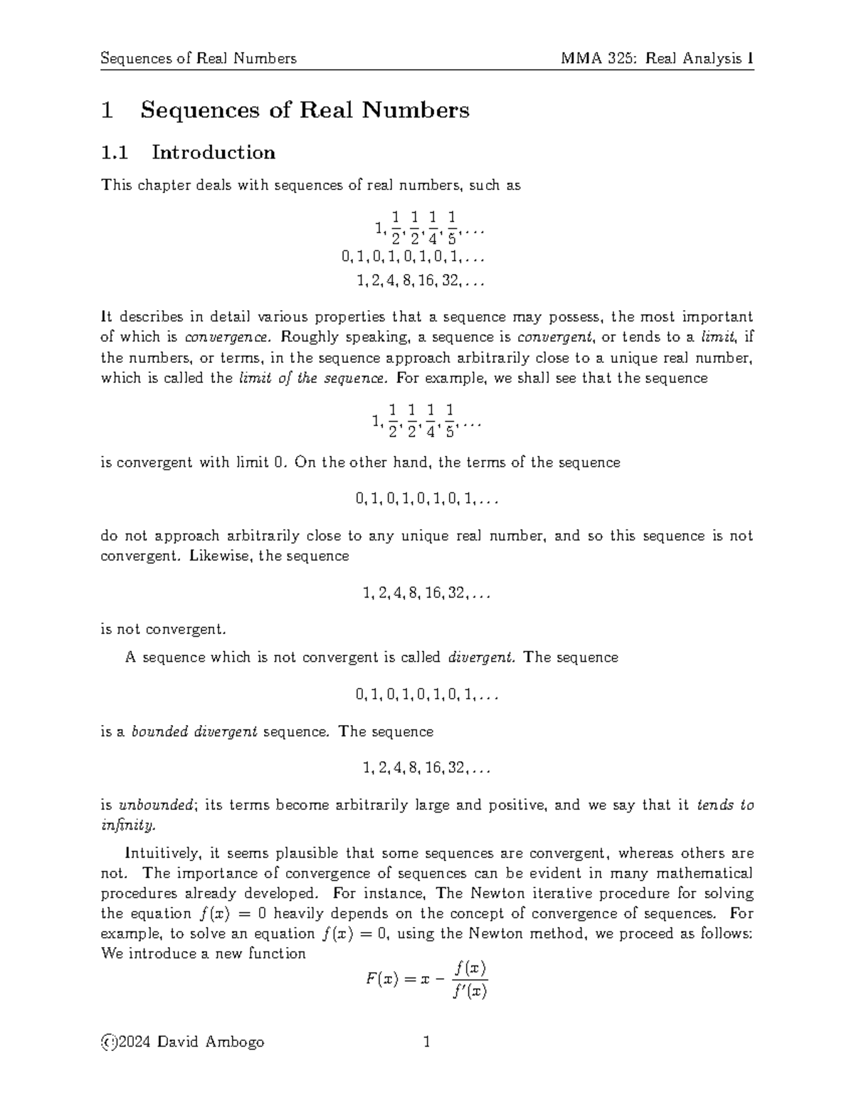 Sequences of real numbers - .. 0 , 1 , 0 , 1 , 0 , 1 , 0 , 1 ,... 1 , 2 ...