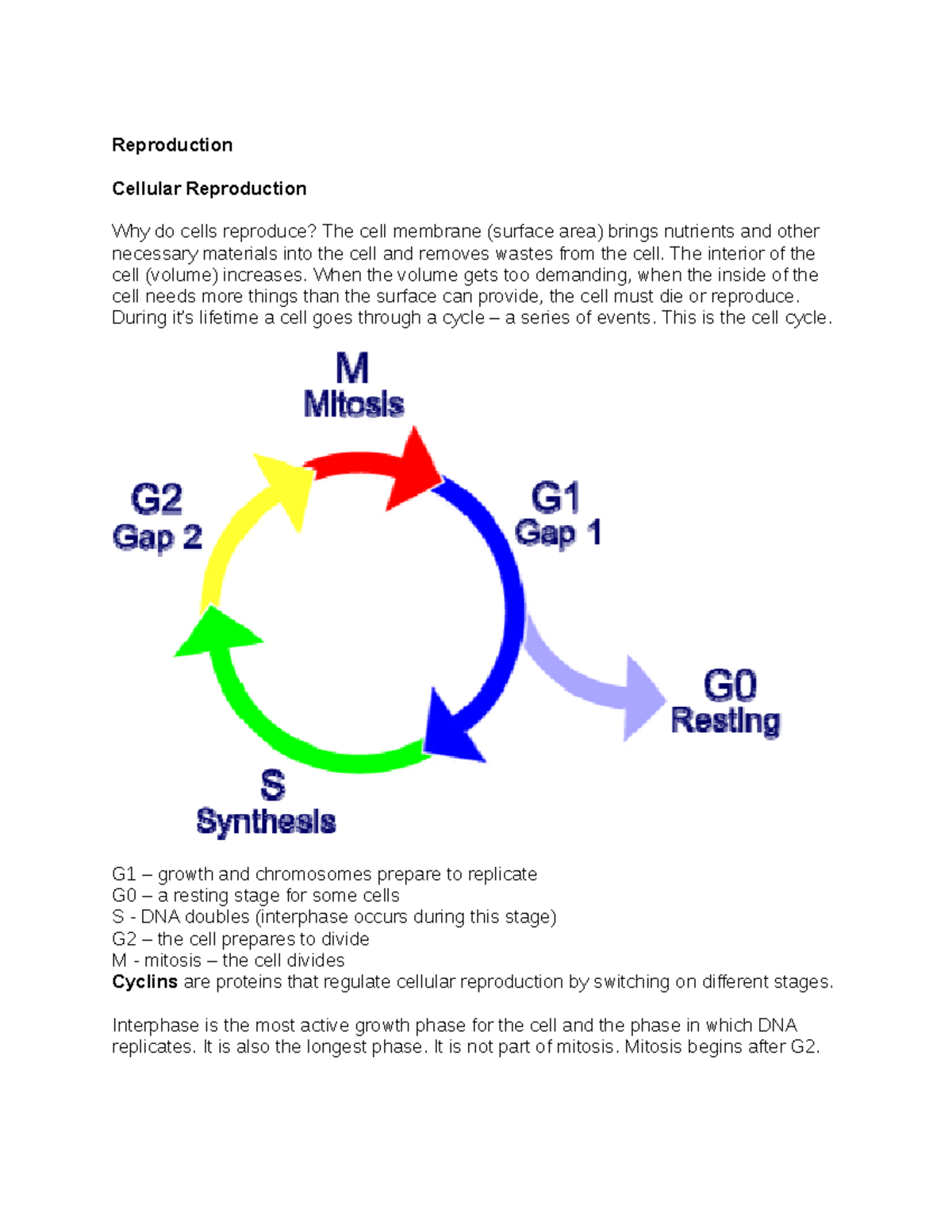 Reproduction - notes - Reproduction Cellular Reproduction Why do cells ...