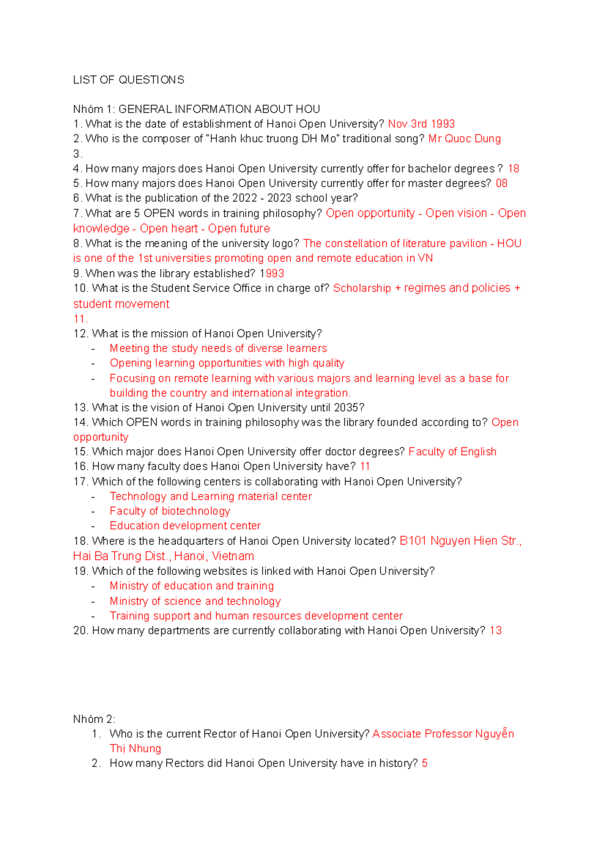 List-of-questions - AAAAAAAAAAAAAAAAAAAA - LIST OF QUESTIONS Nhóm 1 ...