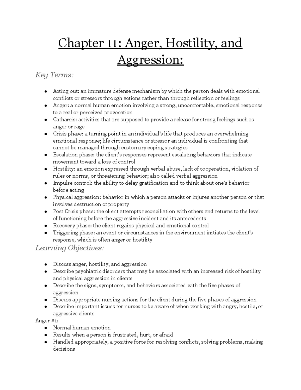 Chapter 11 Notes - Dr. Pamela Wooldridge - Chapter 11: Anger, Hostility ...