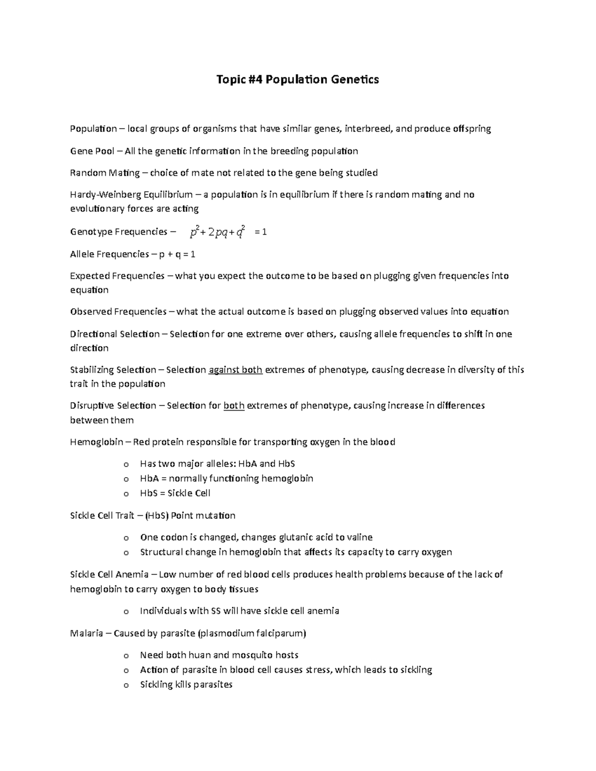 Topic #4 Population Genetics Study Guide - Topic Population Genetics ...