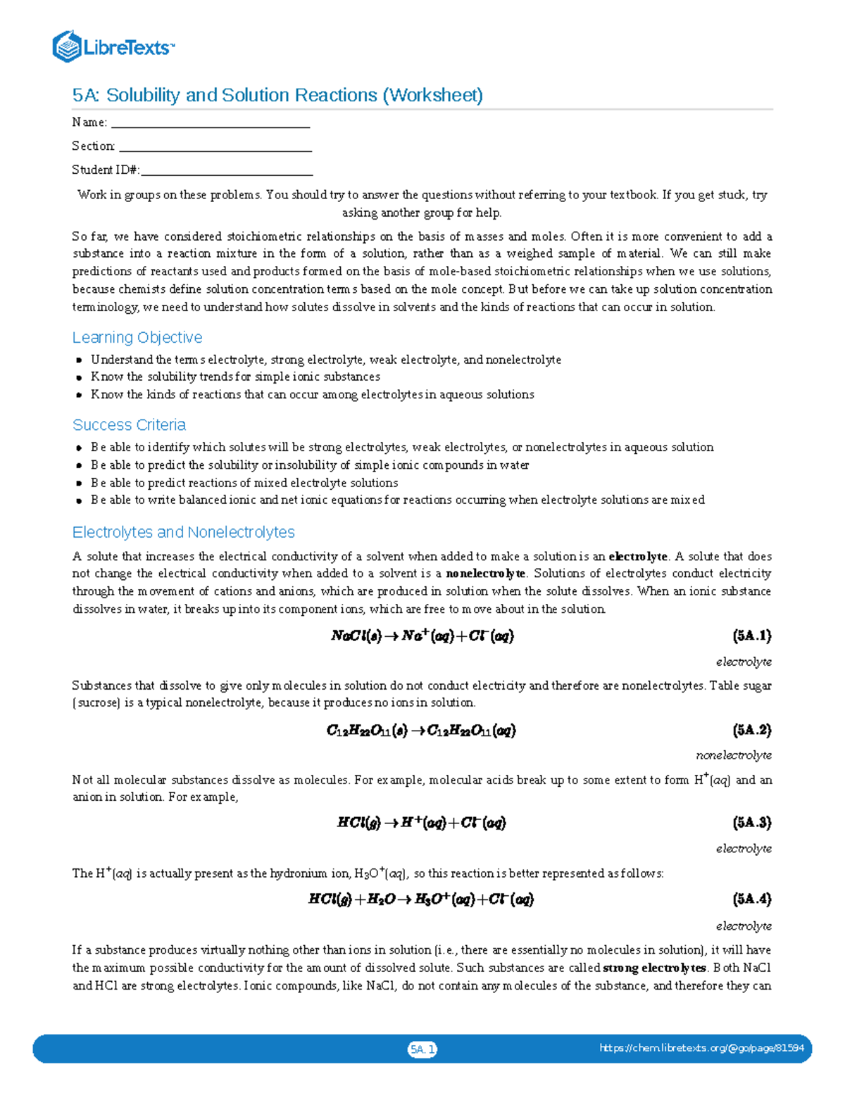 05A Solubility and Solution Reactions (Worksheet) - You should try to ...