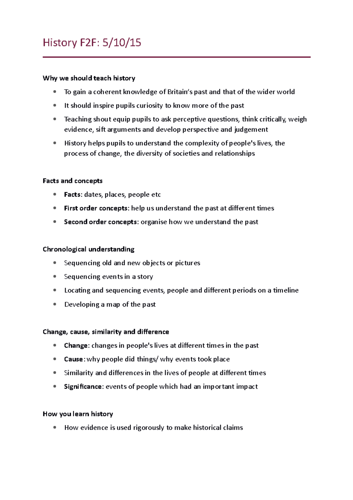 History f2f 5-10-15 - Key historical vocabulary - History F2F: 5/10/15 ...