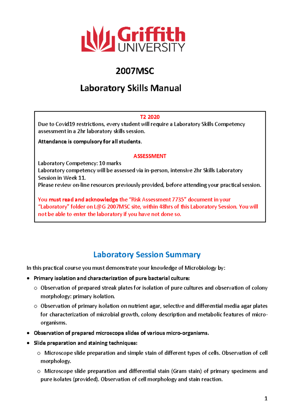 2007 MSC laboratory Skills manual 2020 final - 2007MSC Laboratory ...