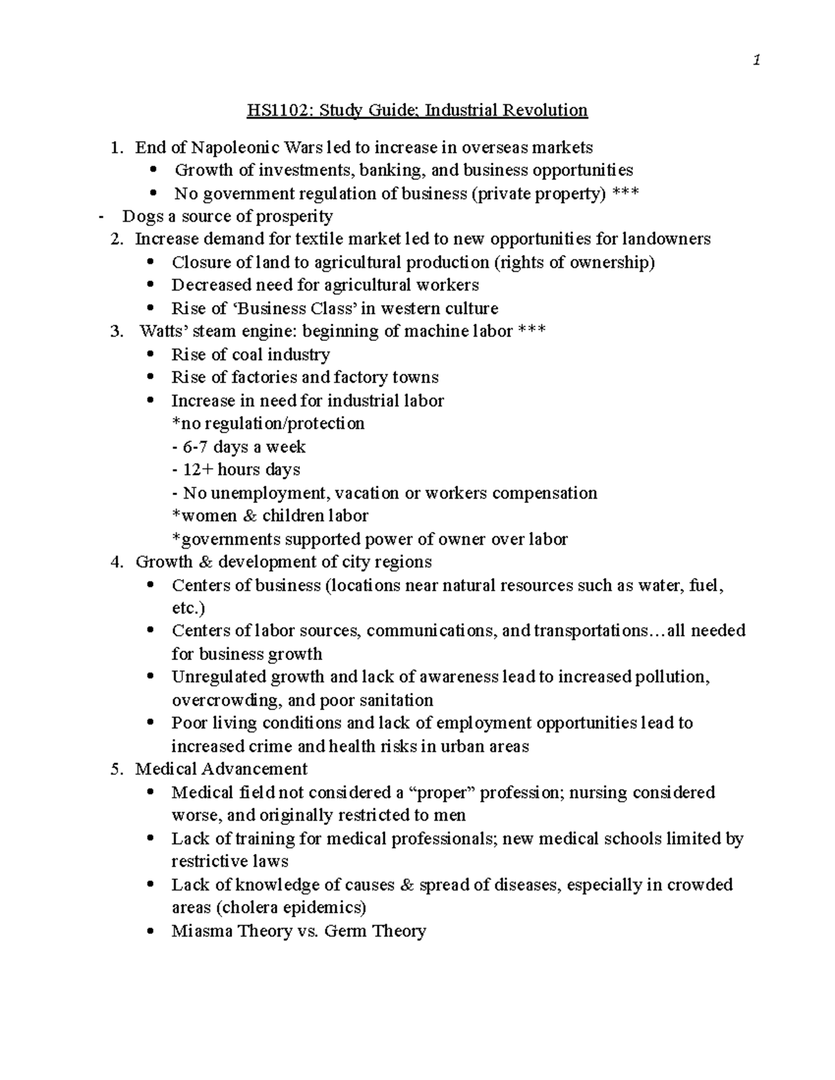 Study Guide Industrial Revolution - ) Centers of labor sources ...