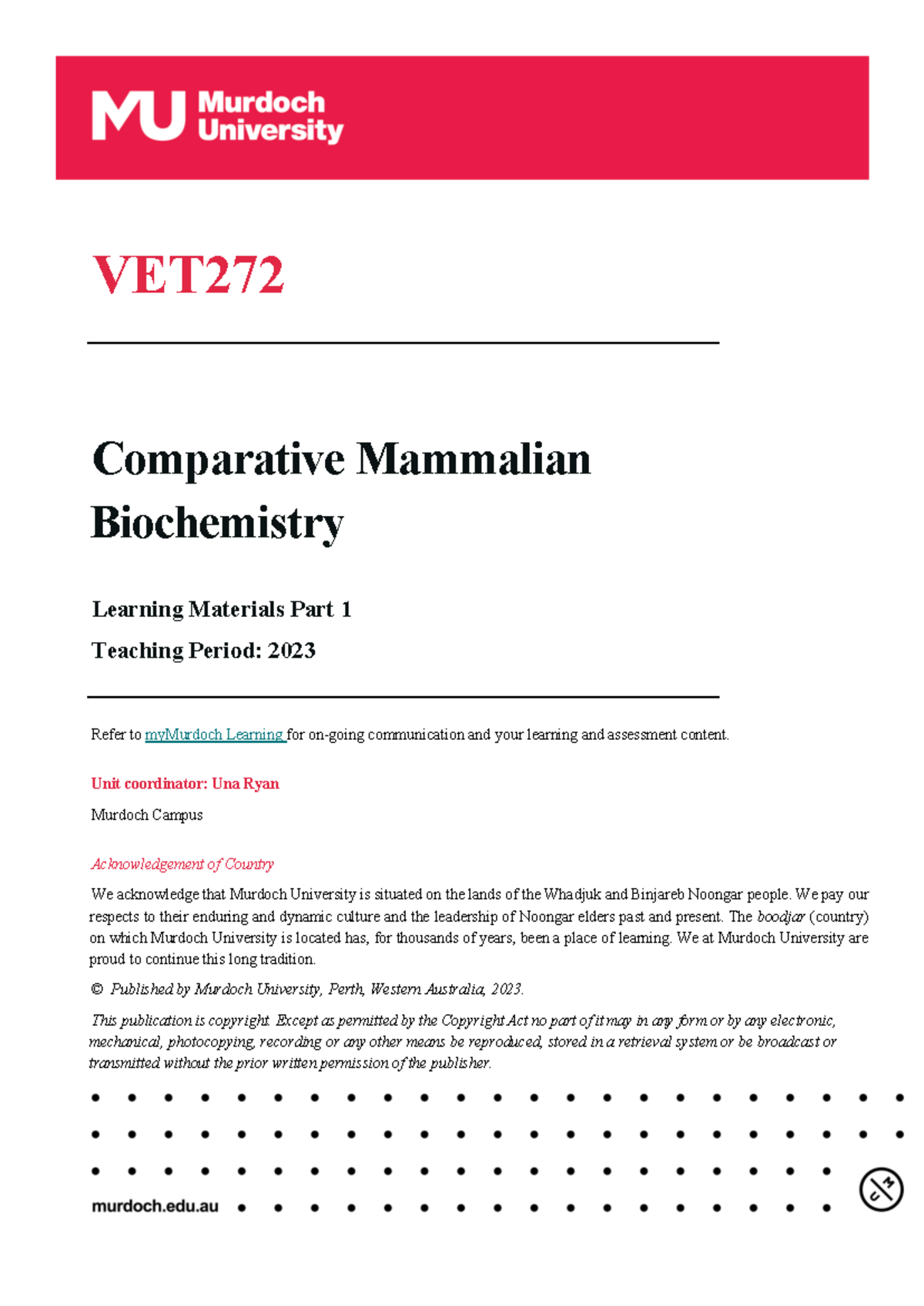 VET272 Learning materials Part 1 - VET Comparative Mammalian ...
