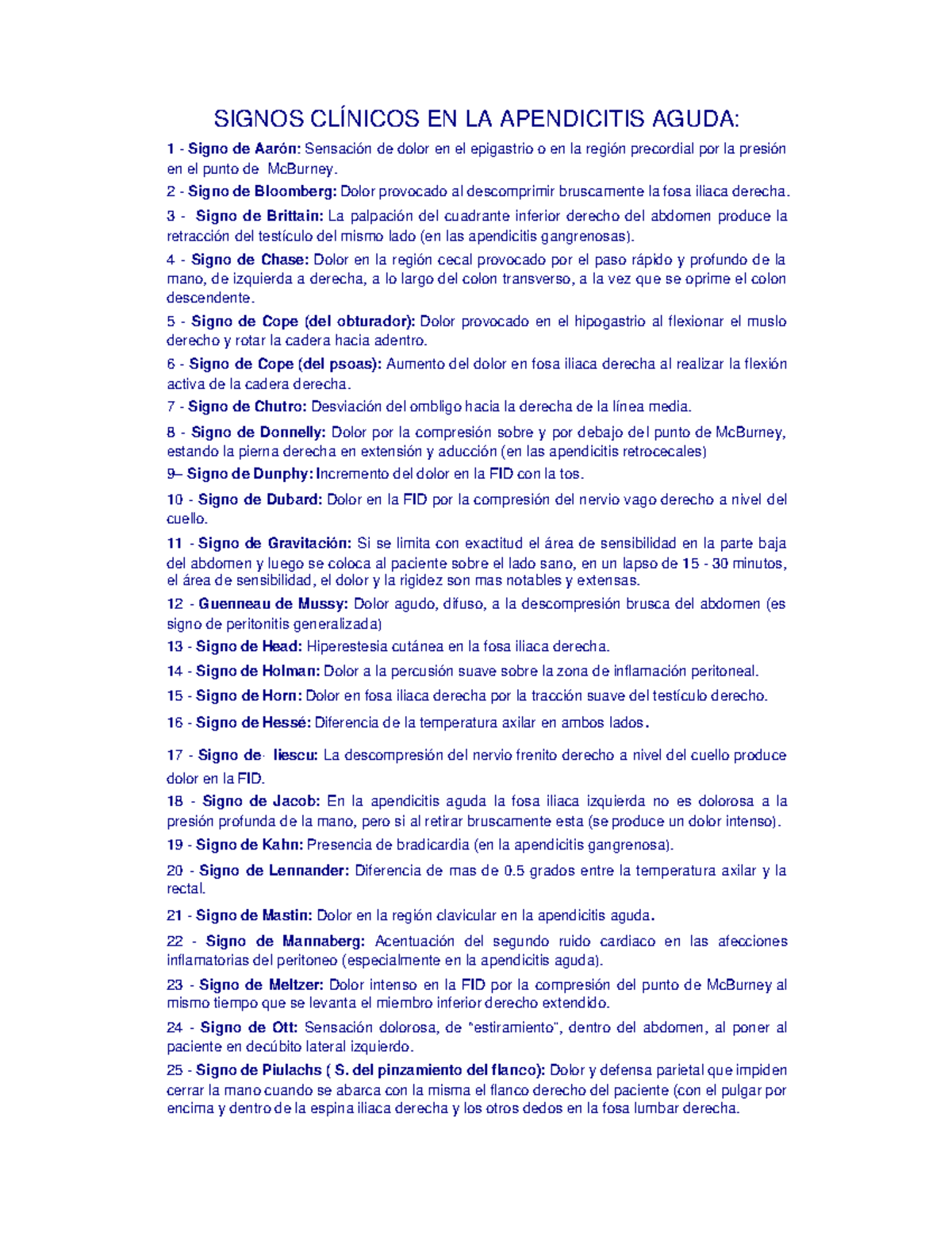 Signos - Apendicitis - SIGNOS CLÍNICOS EN LA APENDICITIS AGUDA: 1 ...