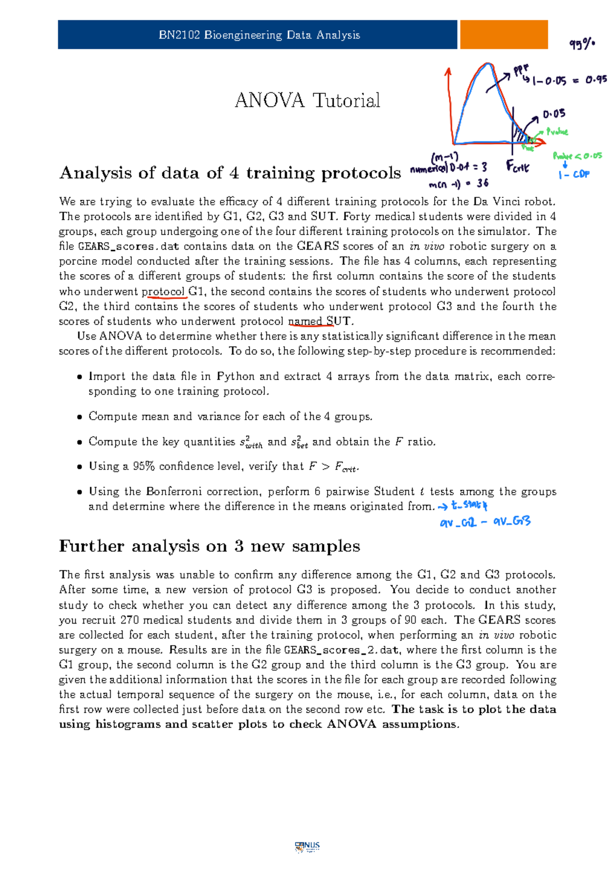 Anova Tutorial - BN2102 Bioengineering Data Analysis ANOVA Tutorial Analysis of data of 4 ...