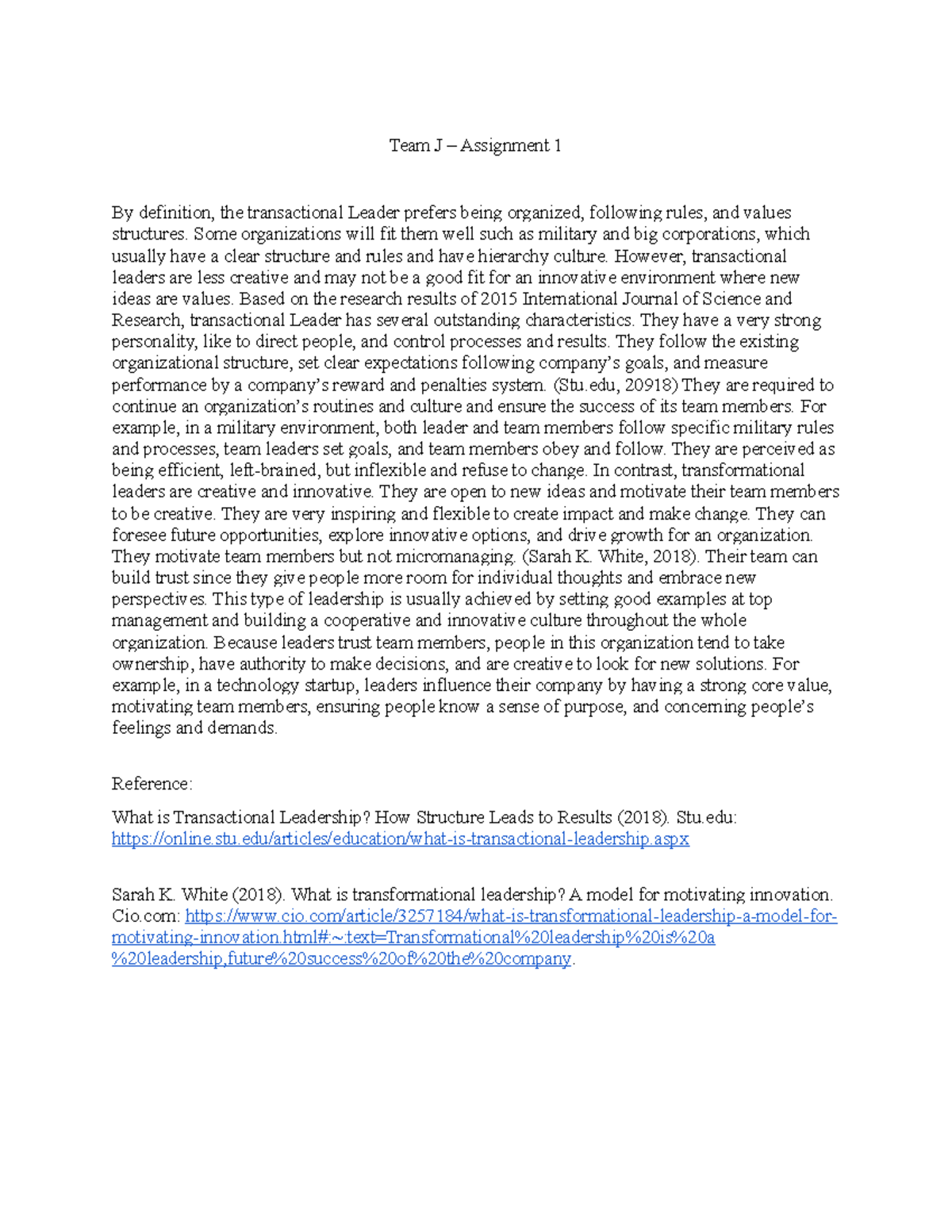 Team project assignment - Team J – Assignment 1 By definition, the ...