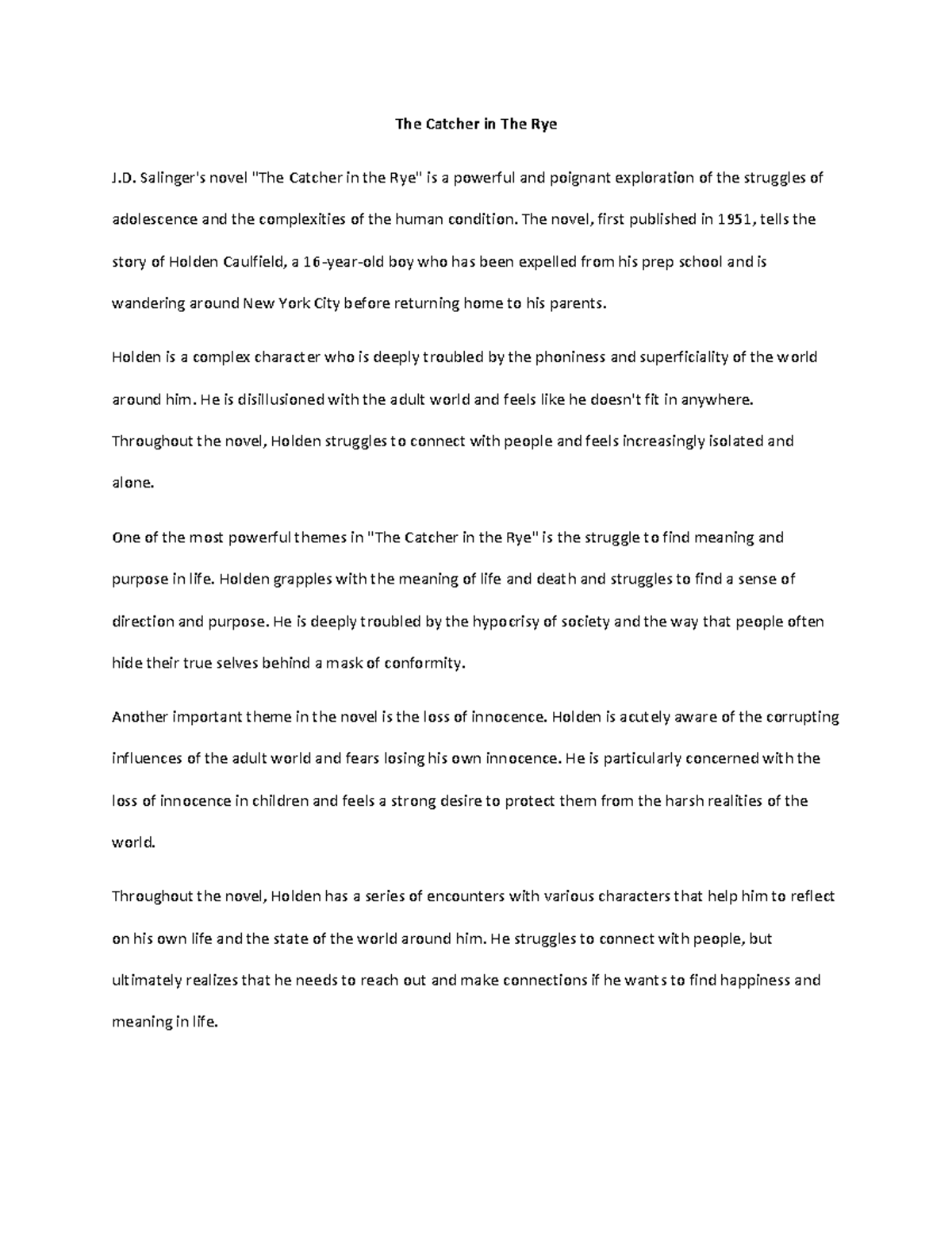 Document 32 (93) - Shelby - The Catcher in the Rye by J. D. Salinger ...