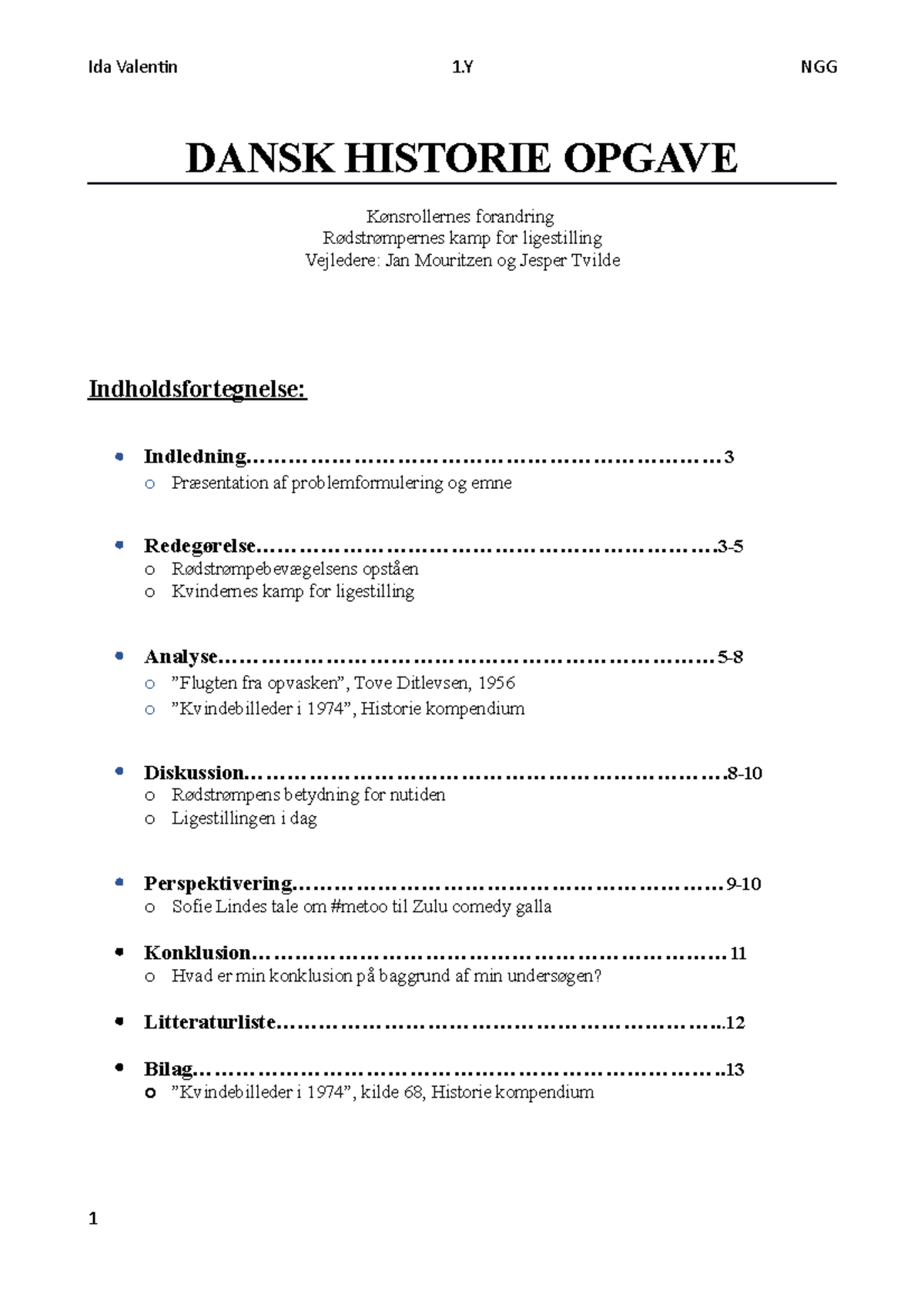 DHO - Ida 1.y - Dansk historie opgave om kønsroller og ...