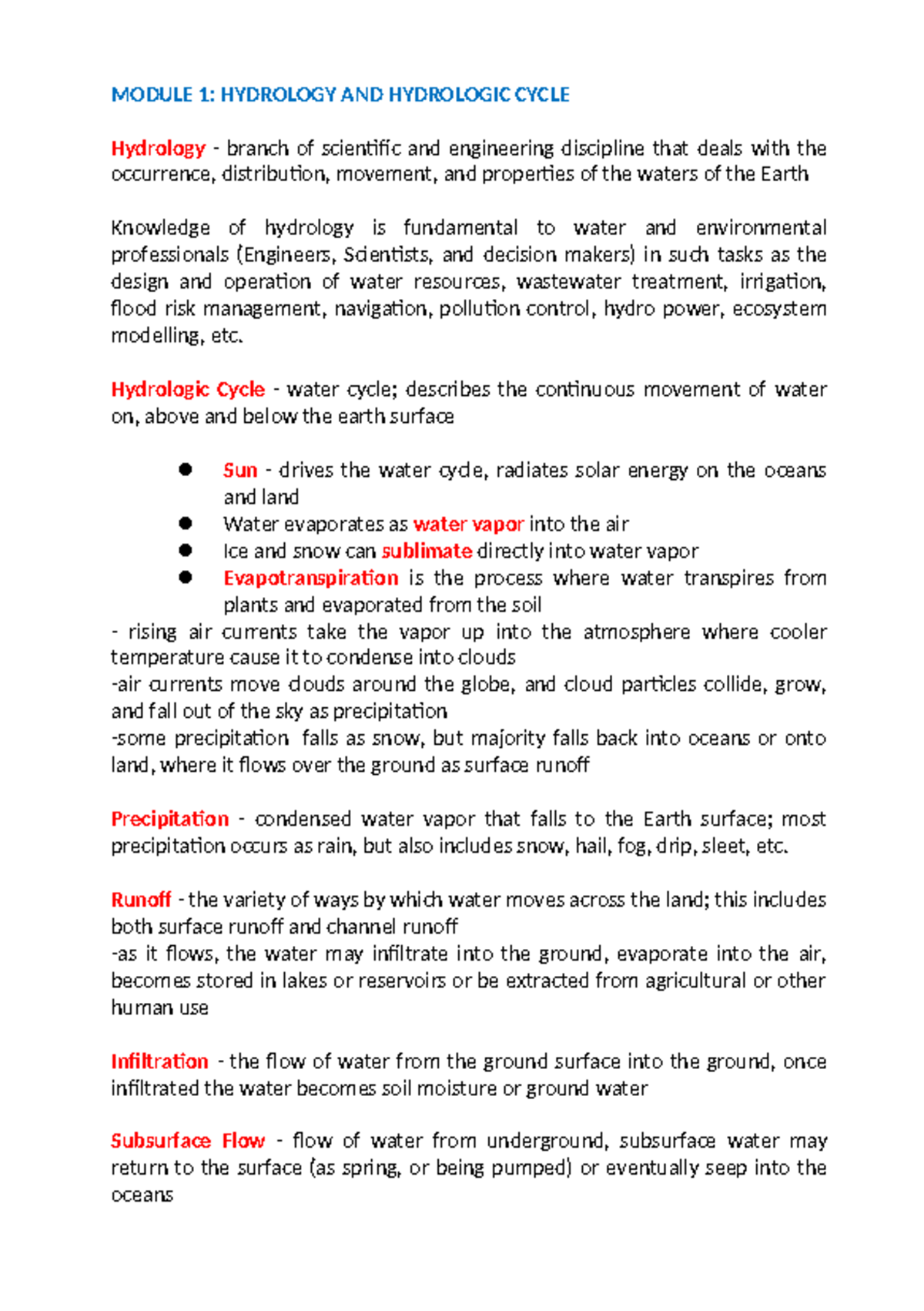 Hydrology Notes - MODULE 1: HYDROLOGY AND HYDROLOGIC CYCLE Hydrology ...