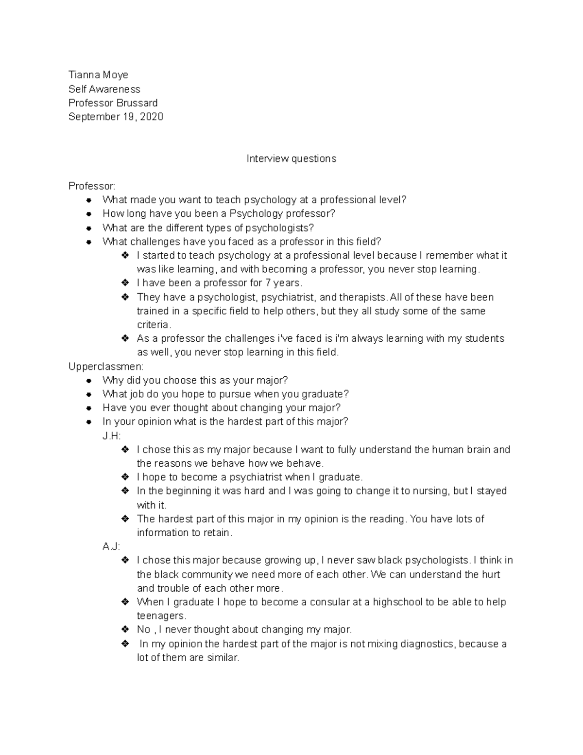 Interview questions with answers - Tianna Moye Self Awareness Professor ...