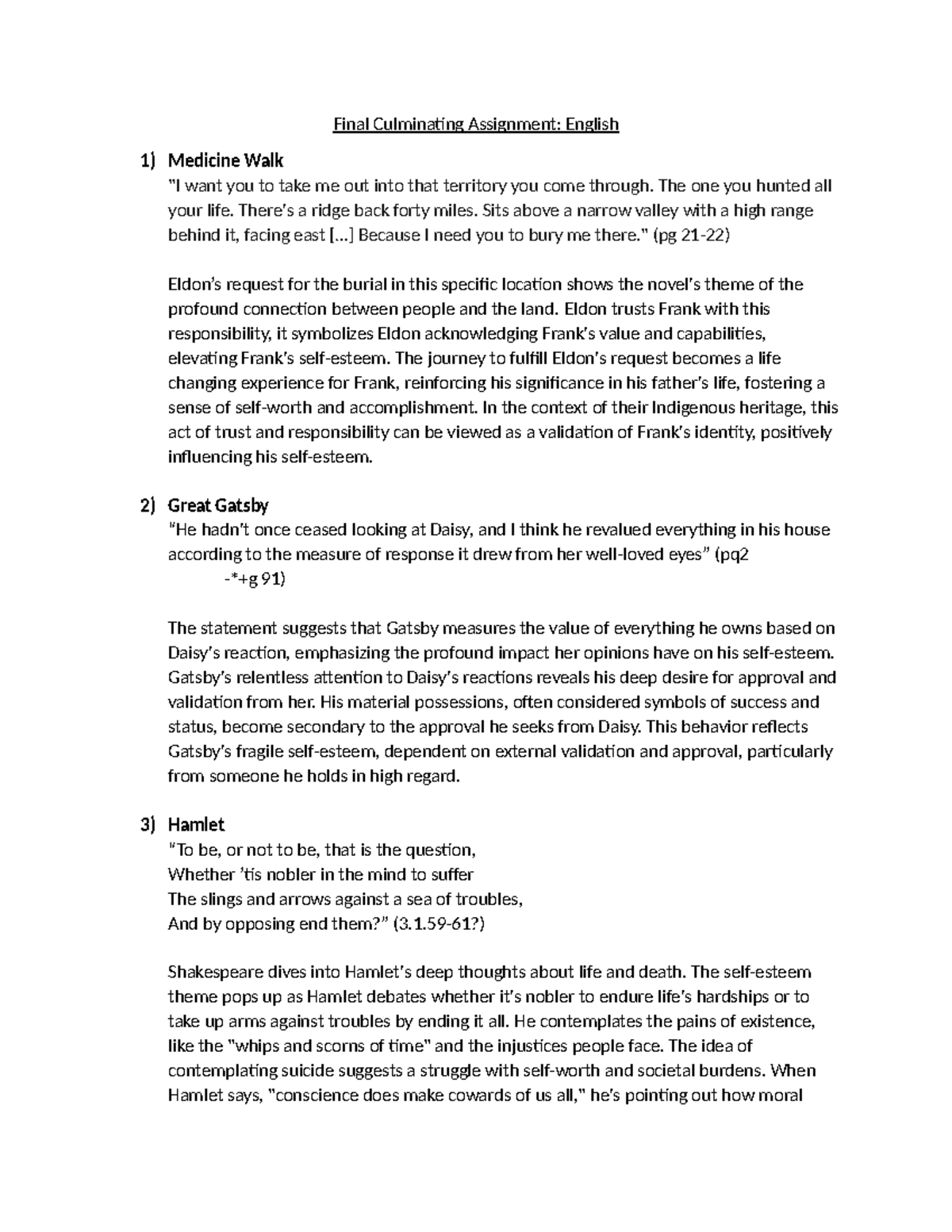 English Culminating Outline - Final Culminating Assignment: English ...