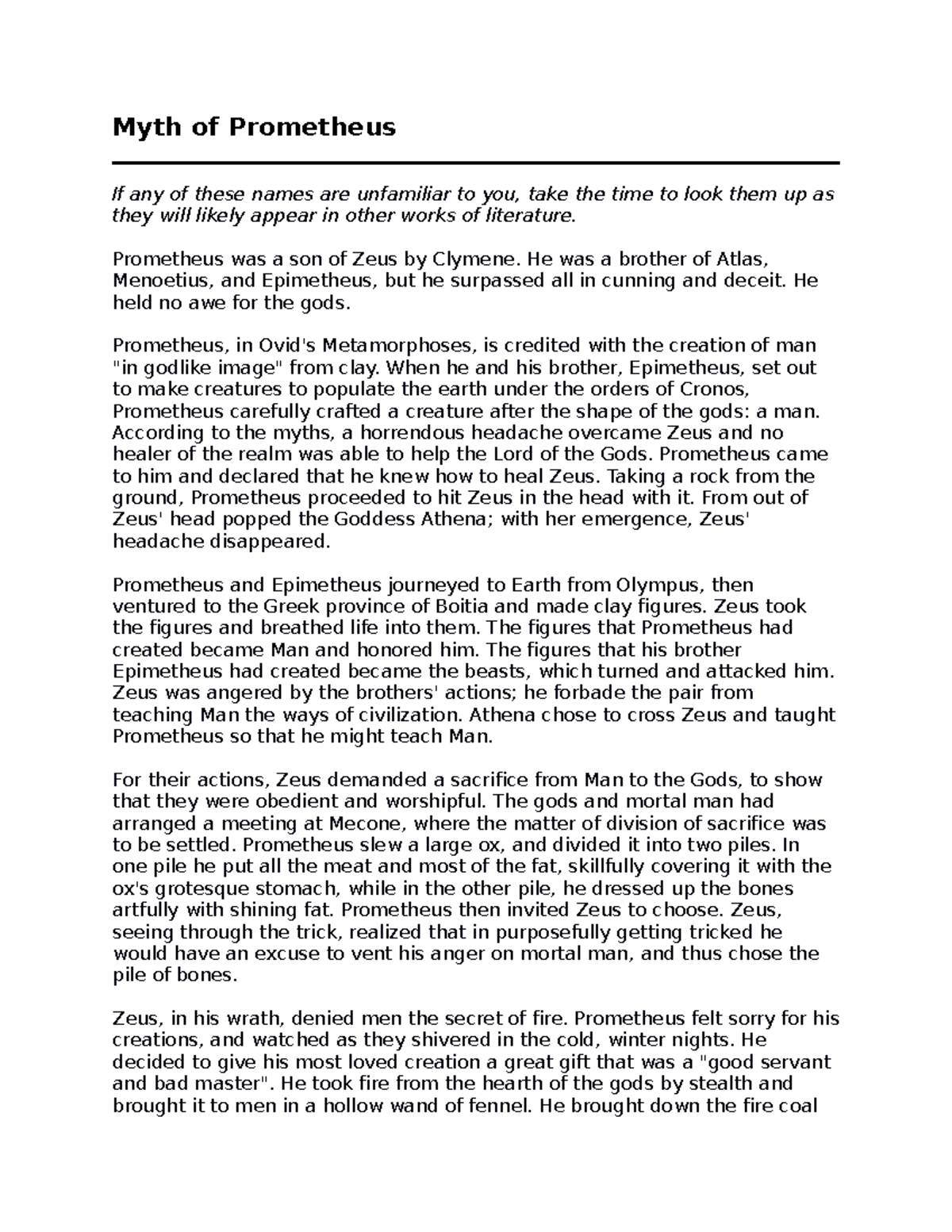 Prometheus - Myth of Prometheus If any of these names are unfamiliar to ...