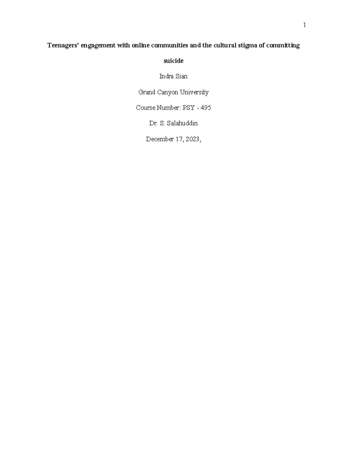 Title and Reference Page Assignment - Teenagers' engagement with online ...