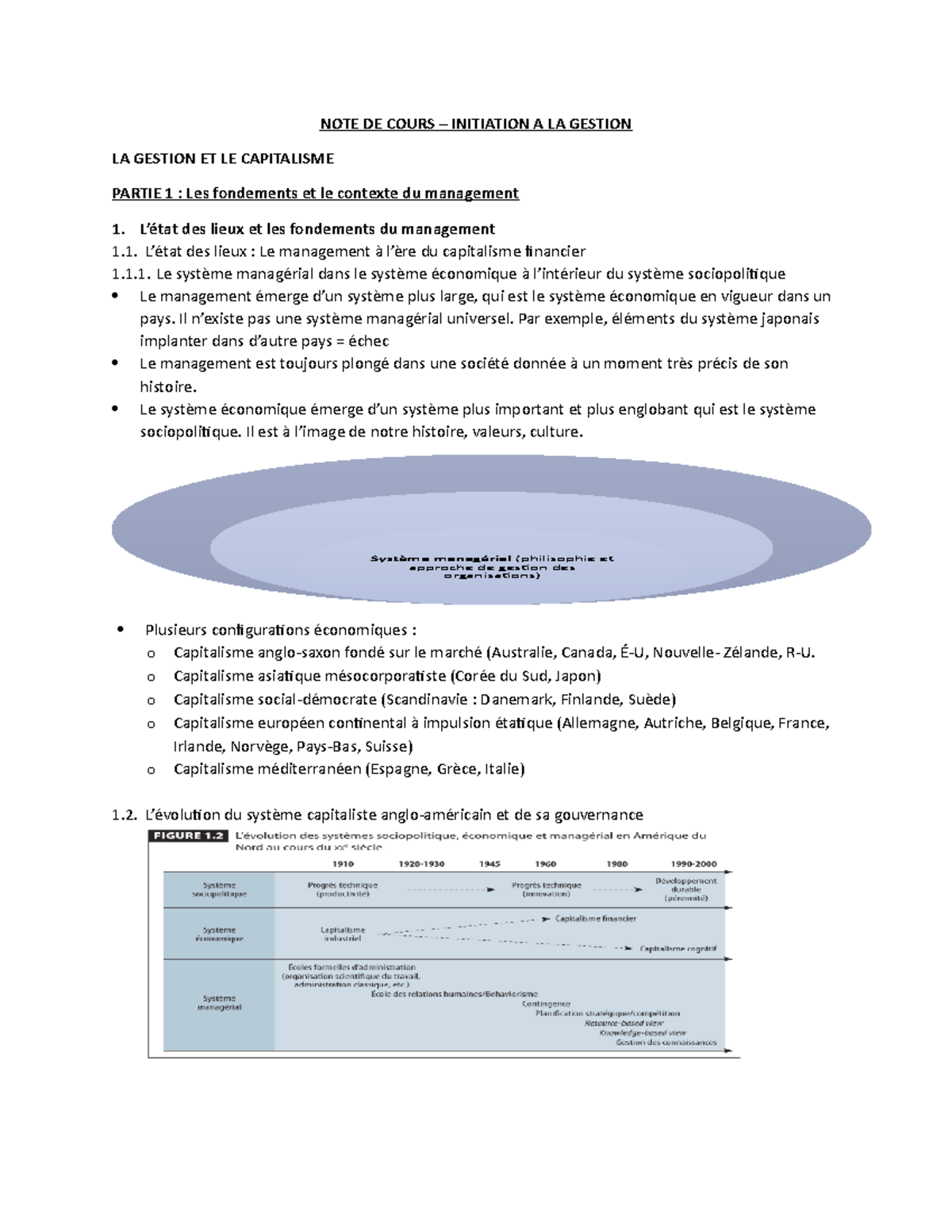 NOTE DE Cours - NOTE DE COURS – INITIATION A LA GESTION LA GESTION ET LE CAPITALISME PARTIE 1 ...