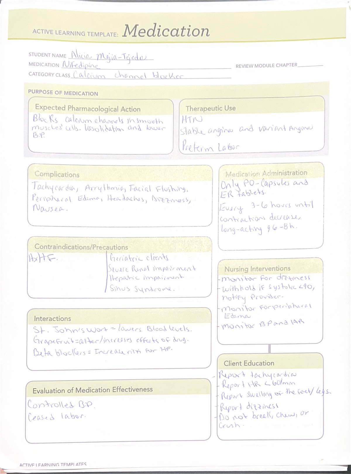 Preeclampsia eclampsia - ACTIVE LEARNING TEMPLATE: Medication STUDENT ...