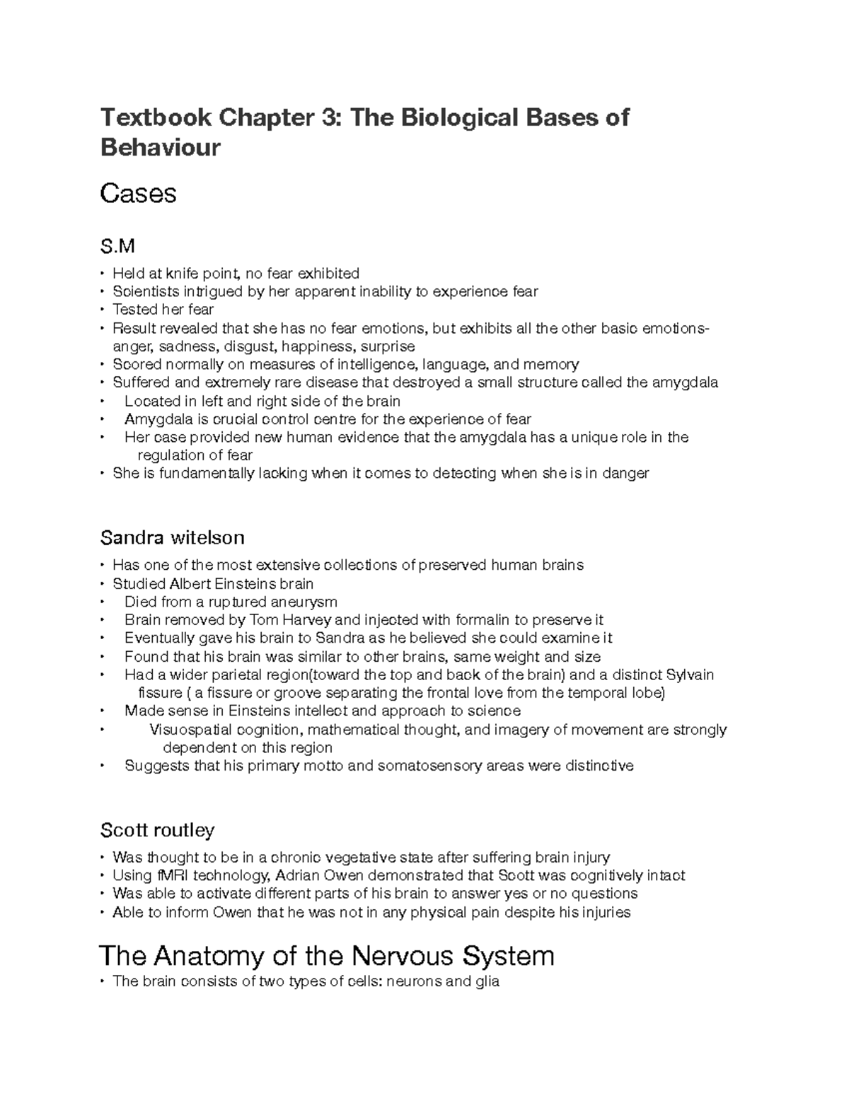 PSYC1001 Textbook Chapter 3 - Textbook Chapter 3: The Biological Bases of Behaviour Cases S Held ...