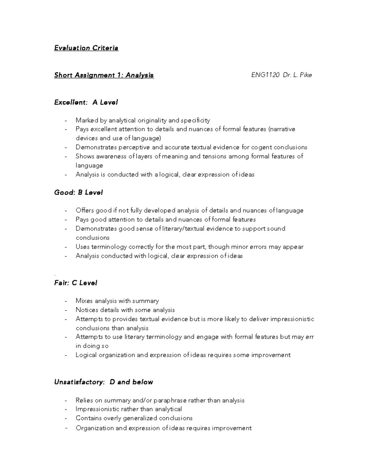 Evaluation Criteria Assignment 1 ENG1120 - Evaluation Criteria Short ...
