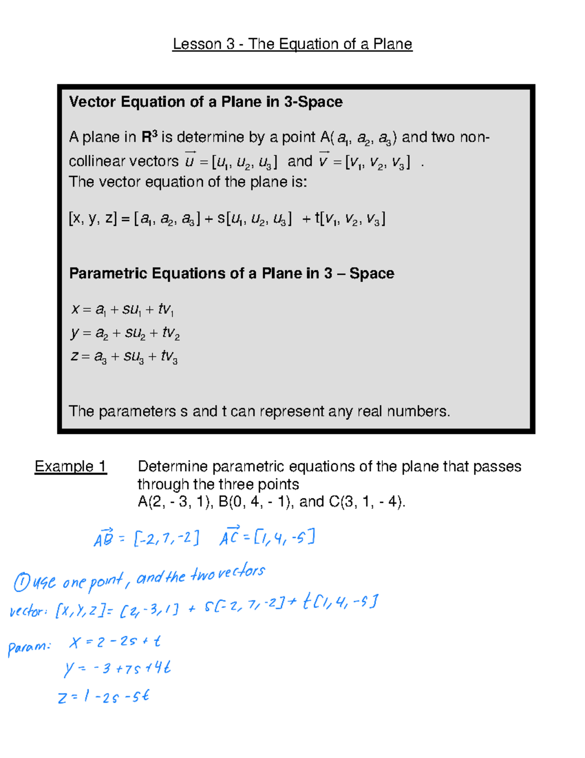Lesson 3 Equation Of A Plane - Lesson 3 - The Equation of a Plane ...