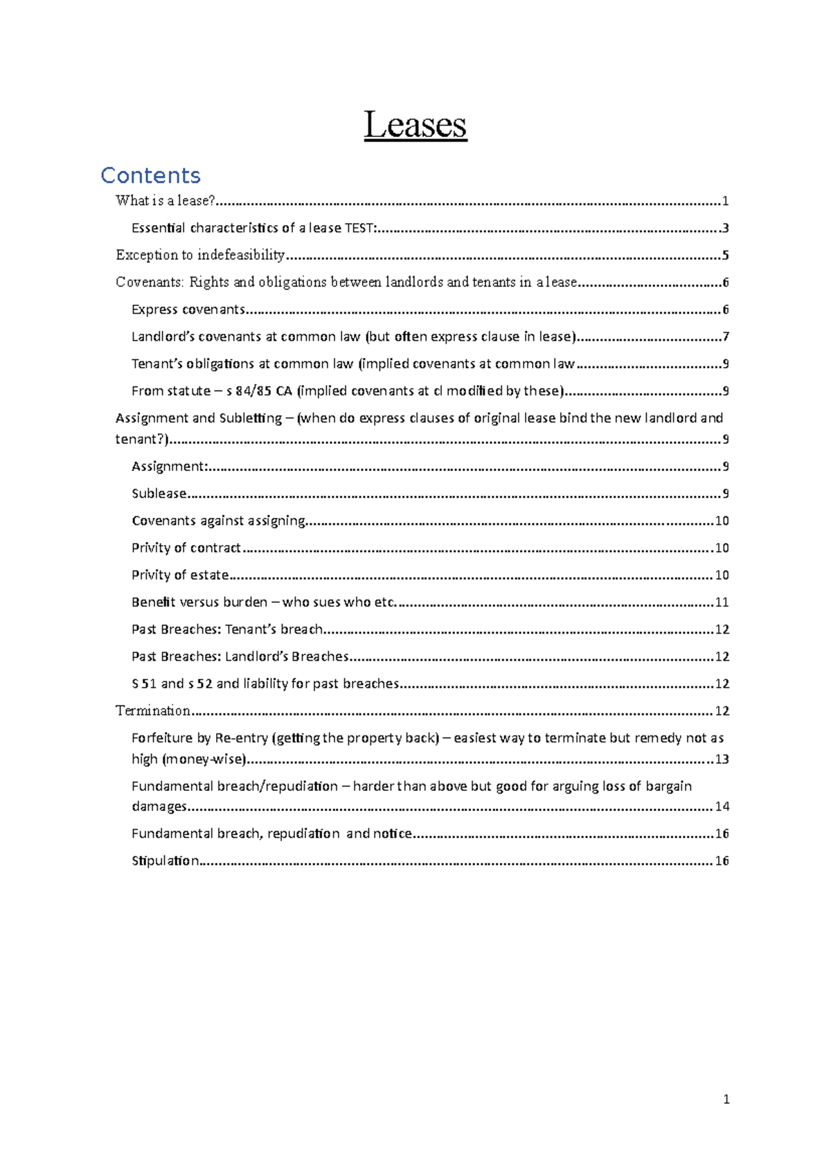 Leases EXAM Notes - Leases Contents What is a - Studocu