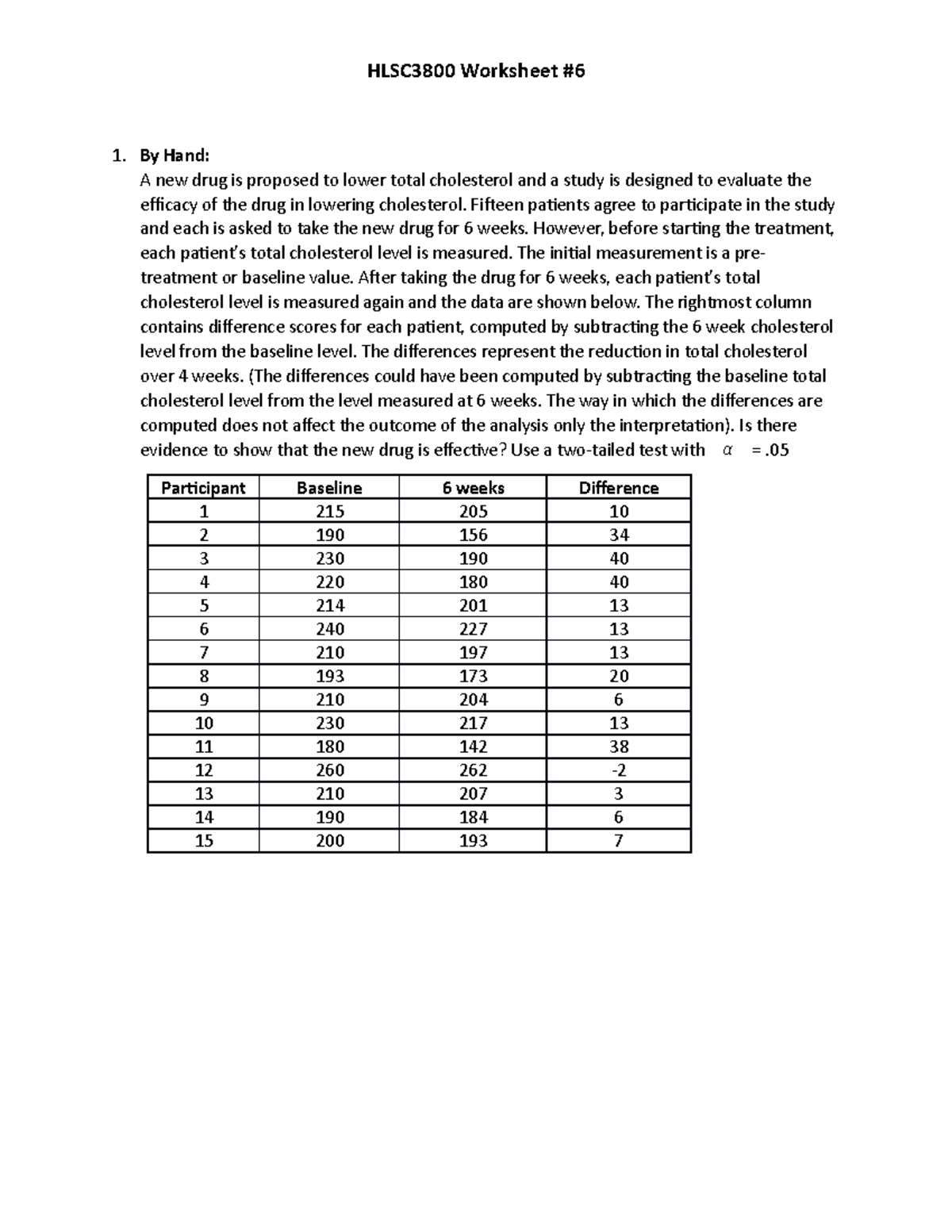 Worksheet 6 - practice problems - HLSC3800 Worksheet By Hand: A new ...