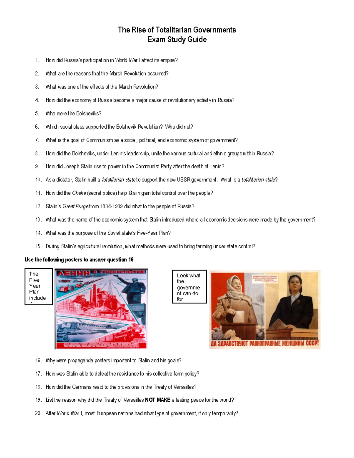 MWH Totalitarian Governments Study Guide - The Rise of Totalitarian ...