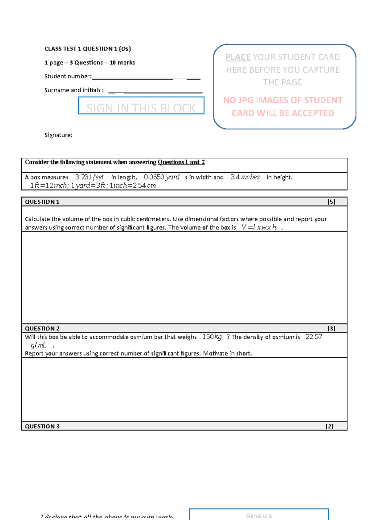 2021 CMY 117 Class Test 1 Question 1(Os) - CLASS TEST 1 QUESTION 1 (Os ...