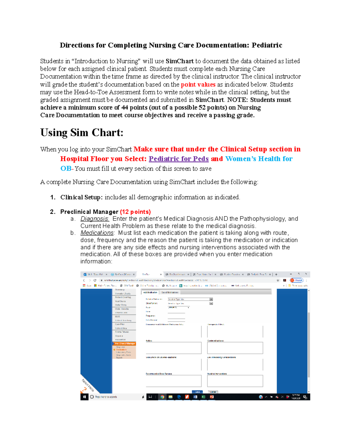 Sim Chart Pediatrics 2020Gullett - Directions for Completing Nursing ...